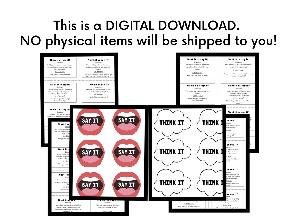 PRINTABLE Think It or Say It? Situation Card Game [SOCIAL FILTER] - Etsy