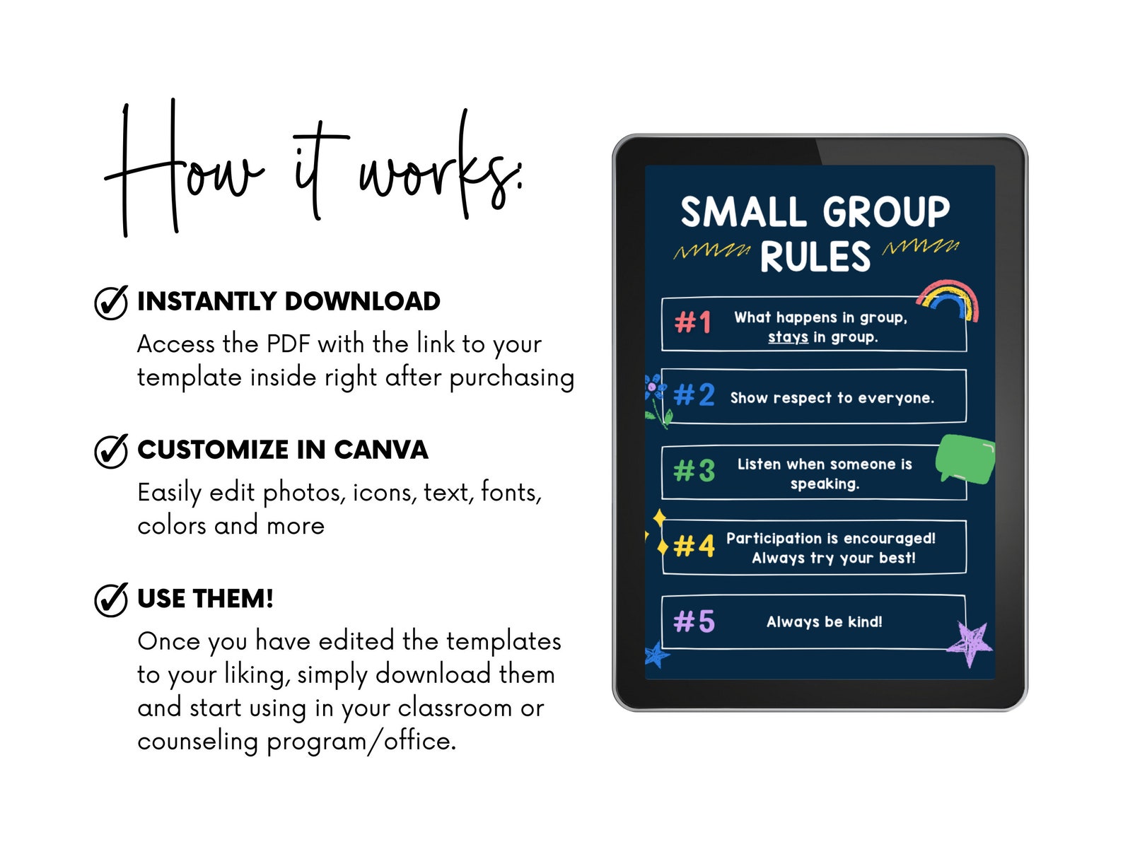 PRINTABLE School Counseling Small Group Rules and Contract + BONUS ...