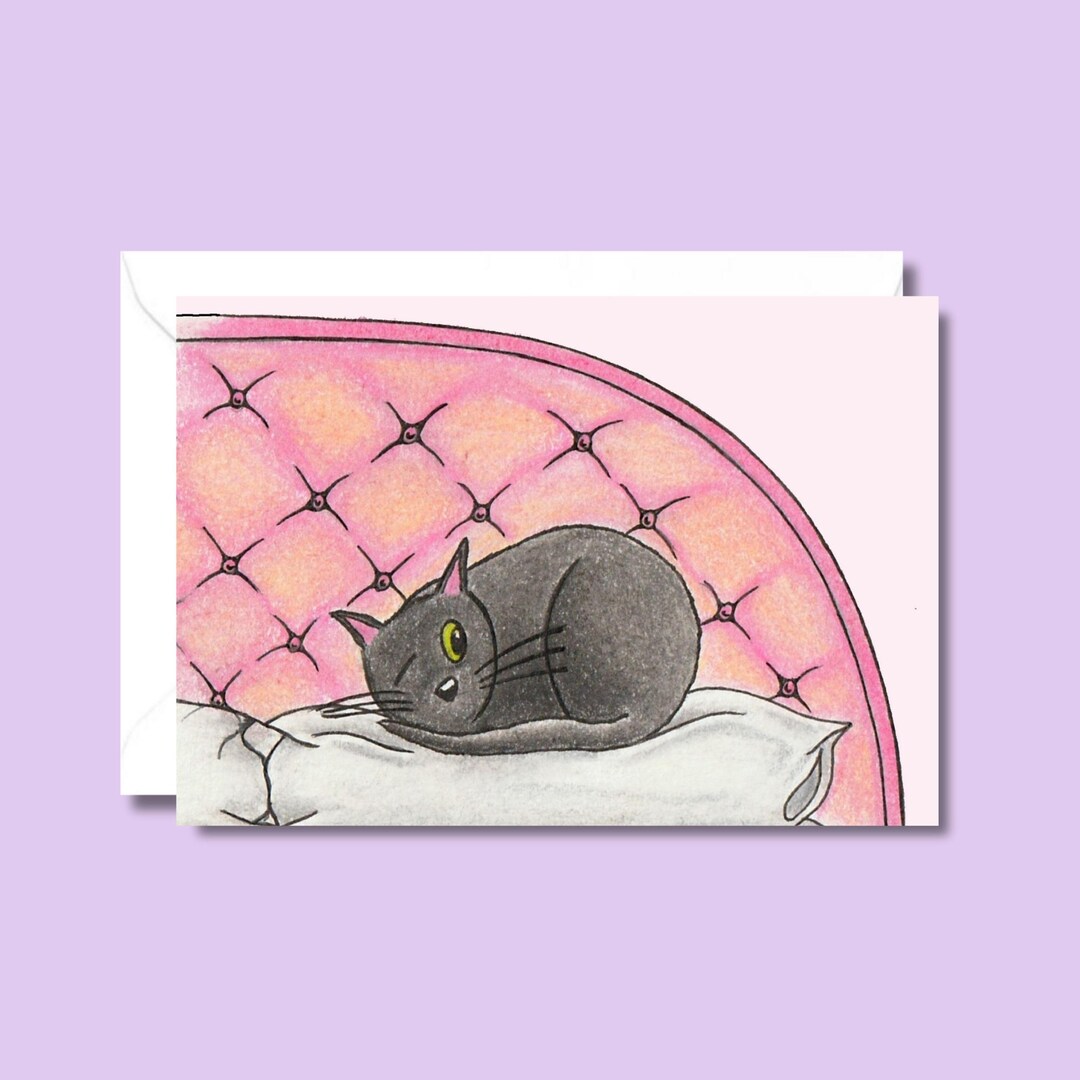 Cat Greeting Card Cute Kitten Birthday Card Cat Lover Card Black Cat ...