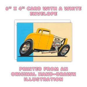 Yellow Hot Rod Greeting Card Original Car Art Card All Occasions Card ...