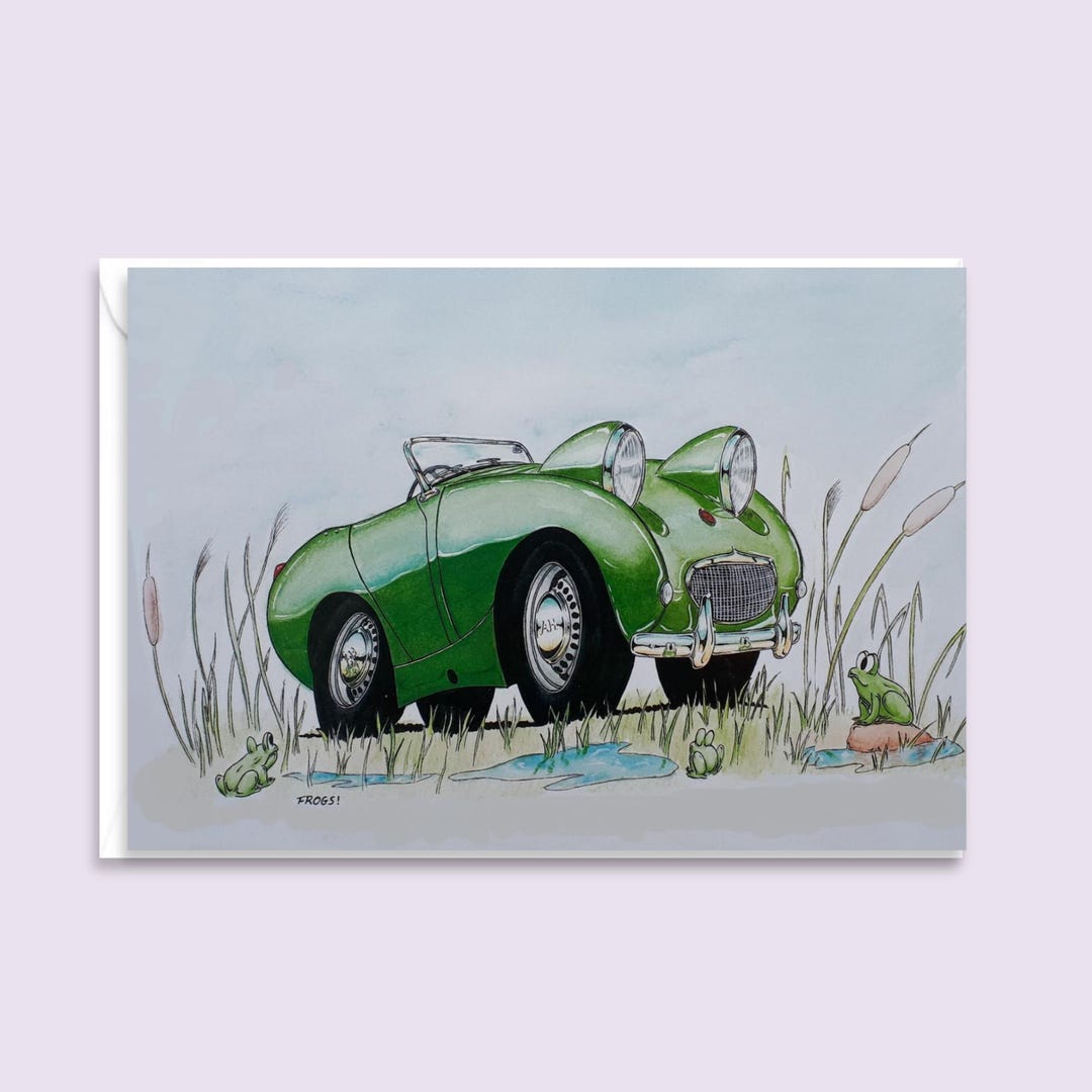 Frogs and Sprite Car Card & Envelope: Car Lover Birthday Greetings Cute ...