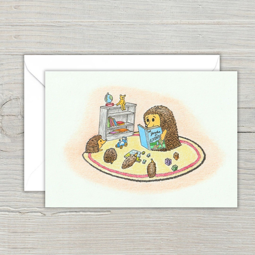 Cute Hedgehogs Greeting Card: Hand Drawn Illustration Birthday Card ...
