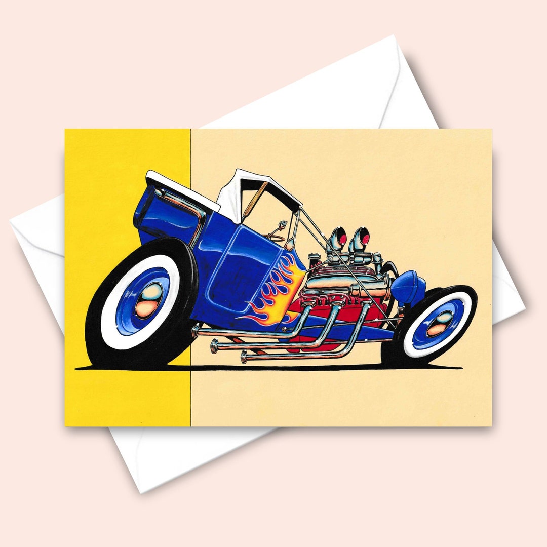 American Hot Rod Card Custom Car Art Card Blank Greeting - Etsy