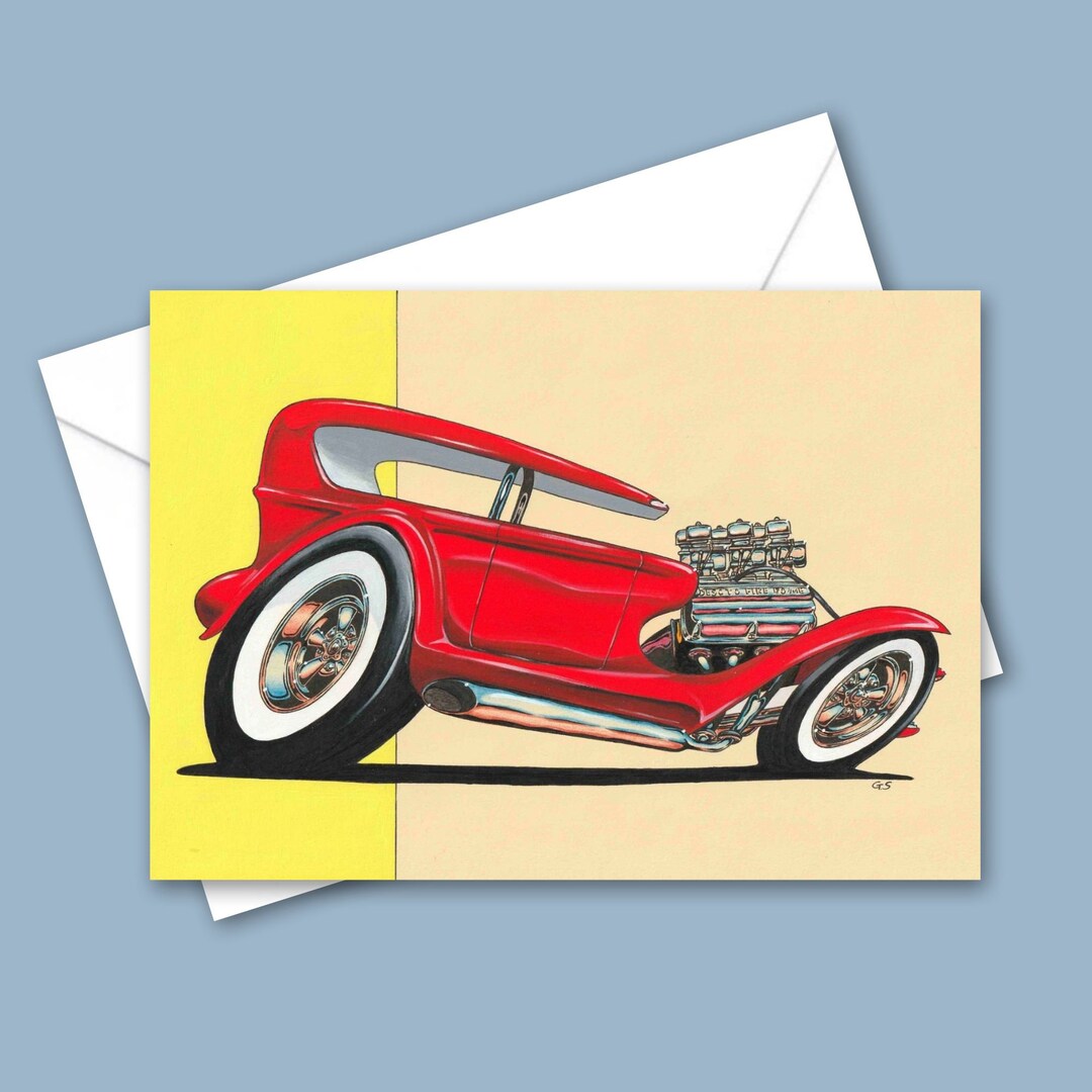Classic American Car Greetings Card Red Show Car Birthday Card Original ...