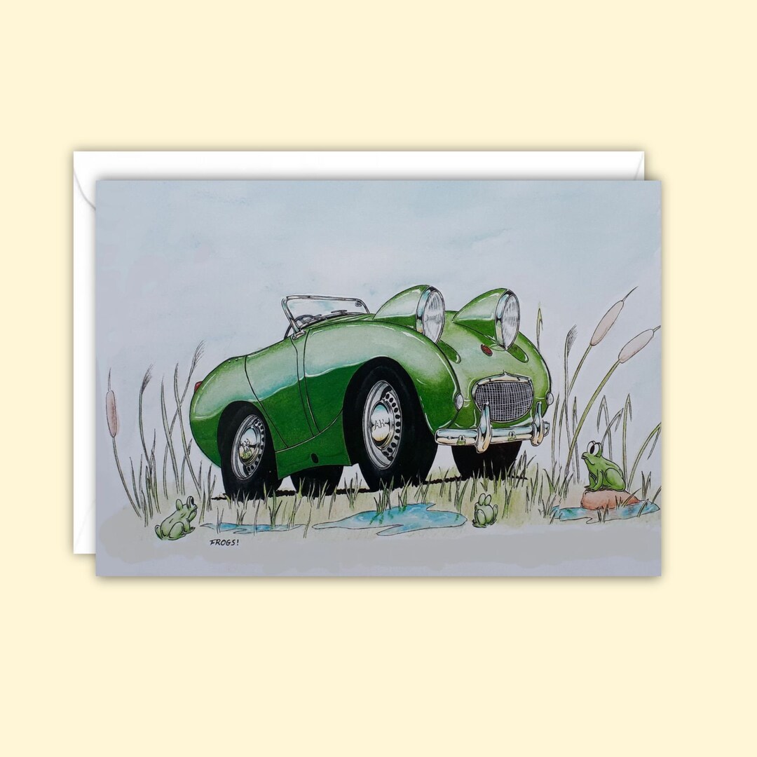 Funny Frogs Greeting Card for All Occasions Car Lover Frog Lover Card ...