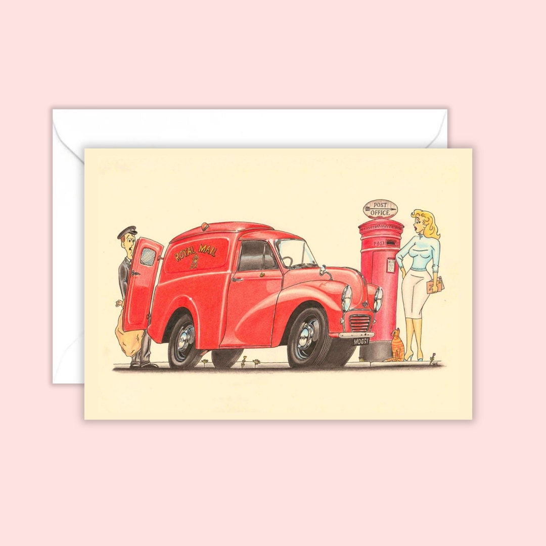 Nostalgic Post Office Van Card Hand Drawn Pencil Art Illustrated ...