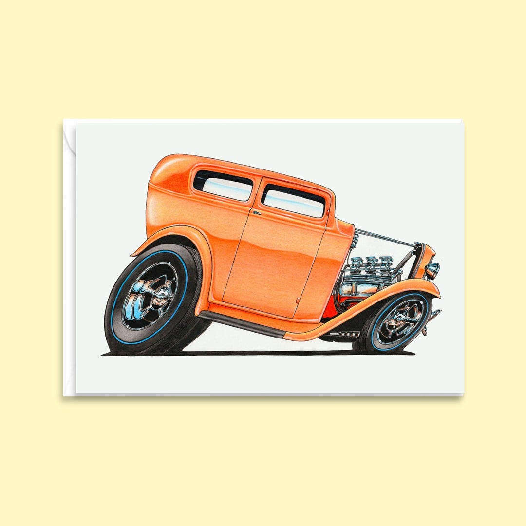 Custom Car Greeting Card Classic American Street Rod Illustration - Etsy