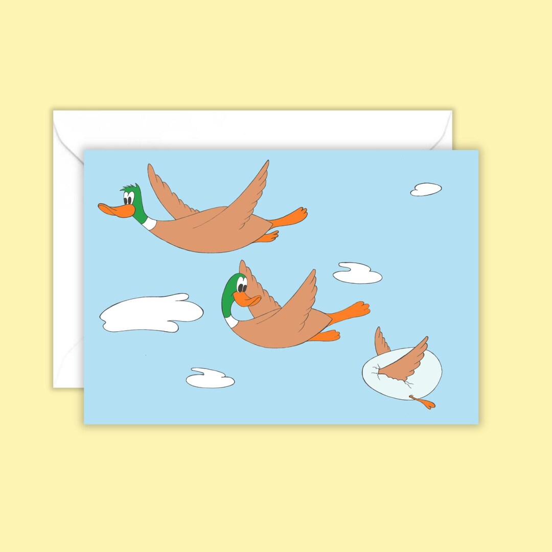 Flying Ducks Greetings Card Mallard Cartoon Illustrated Birthday Card ...