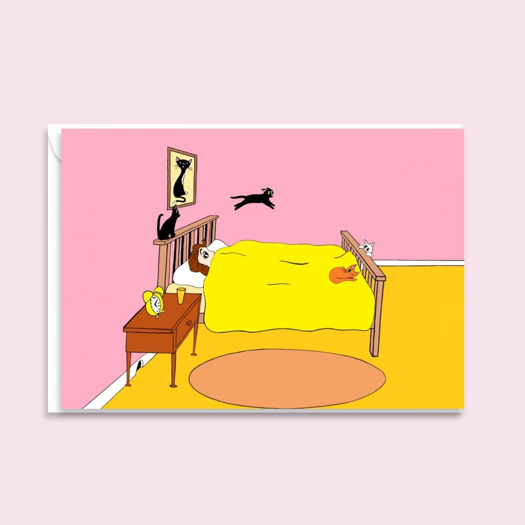 Funny Cats Greeting Card & Envelope Hand Drawn Illustration for a Cat ...