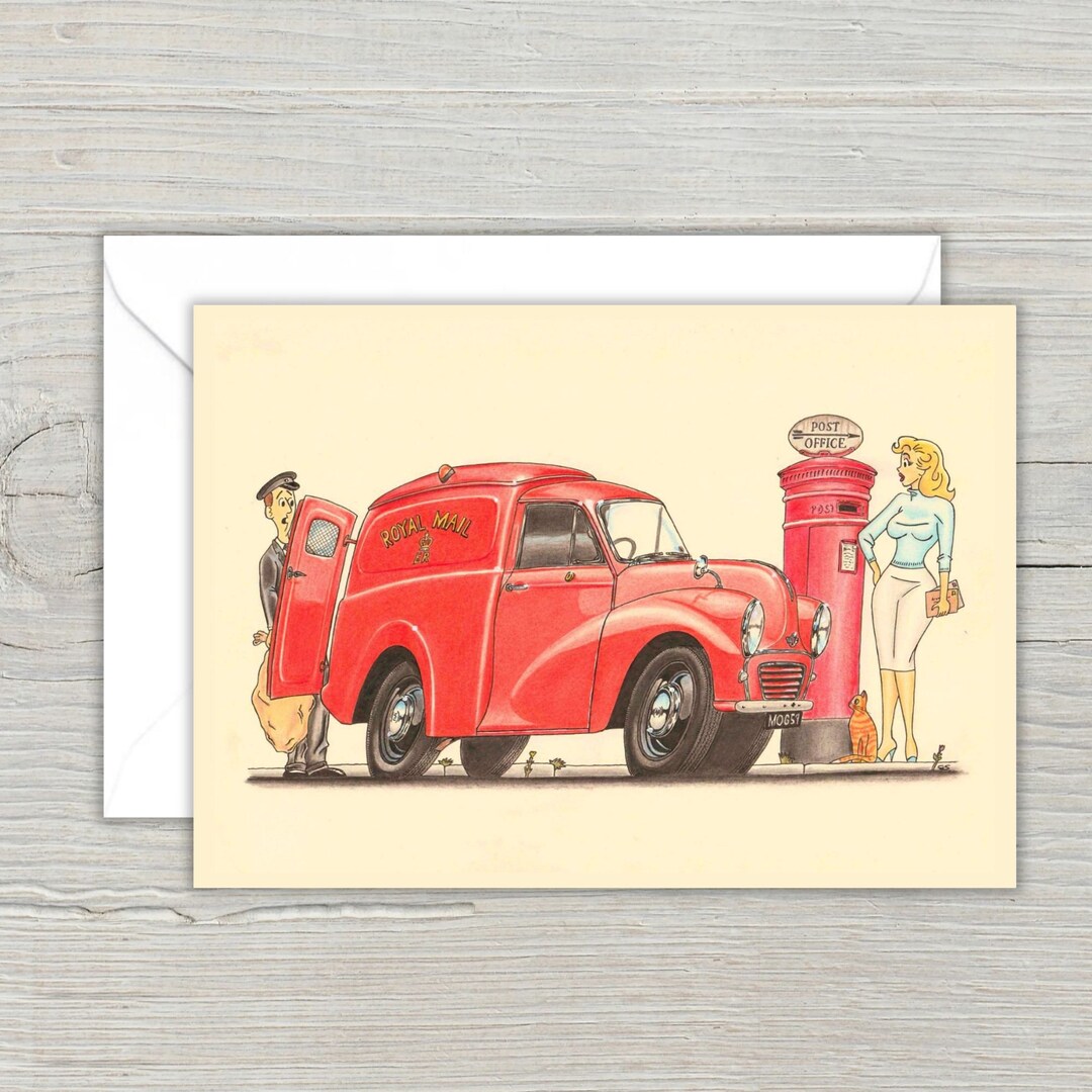 Classic Post Office Van Greeting Card: Hand Drawn Illustration All ...