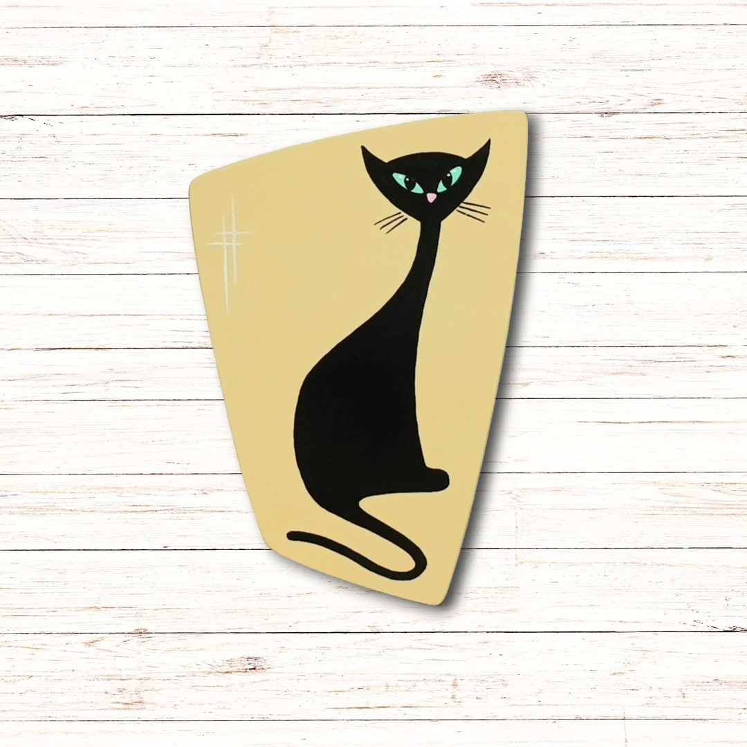 Decorative Cat Wall Art, Black Cat Plaques, Cat Gifts, Mid Century ...