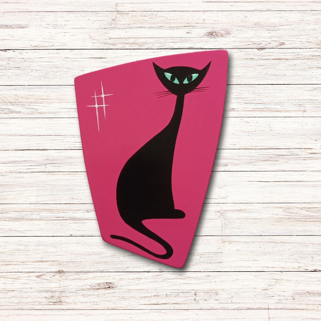 Pink Cat Wall Art Black Slinky Cat Wall Decoration Gift for - Etsy