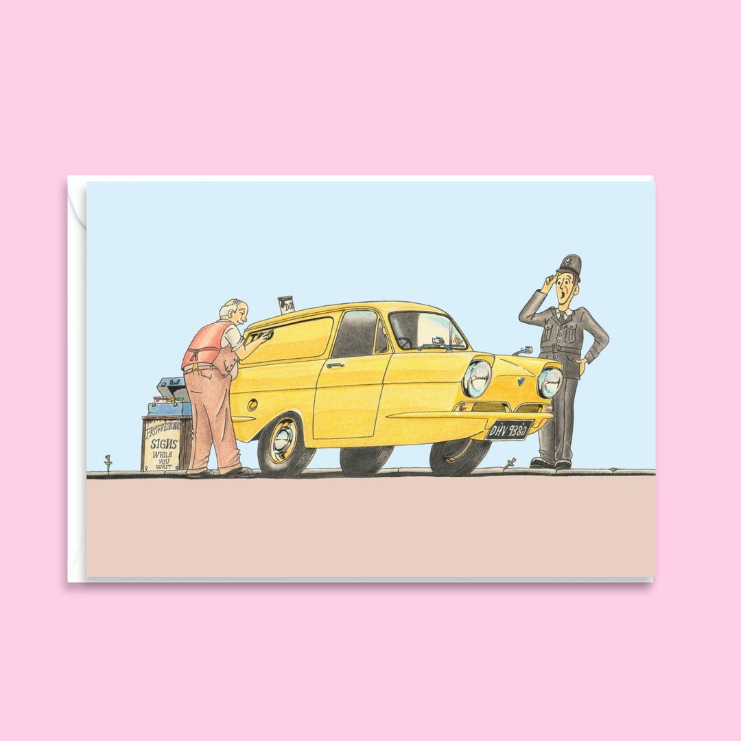Three Wheeler Van Greeting Card & Envelope: Nostalgic Cartoon ...