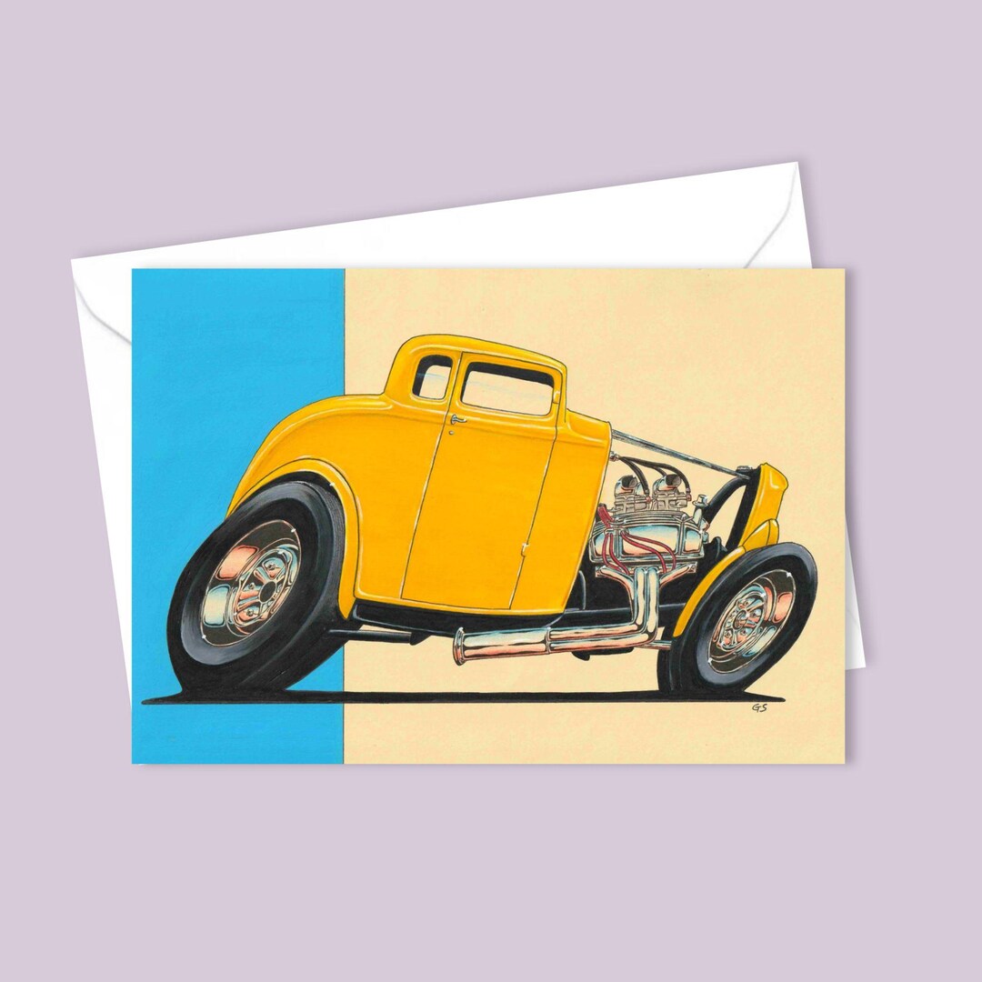 Hot Rod Greeting Card: American Custom Car Illustration Birthday Card ...