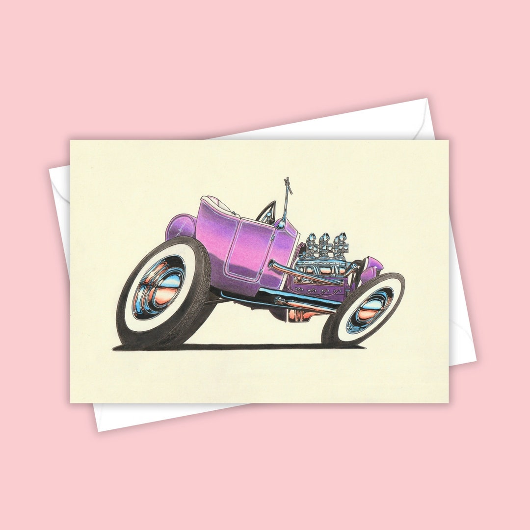 Classic American Street Rod Car Greetings Card Purple Hot Rod ...