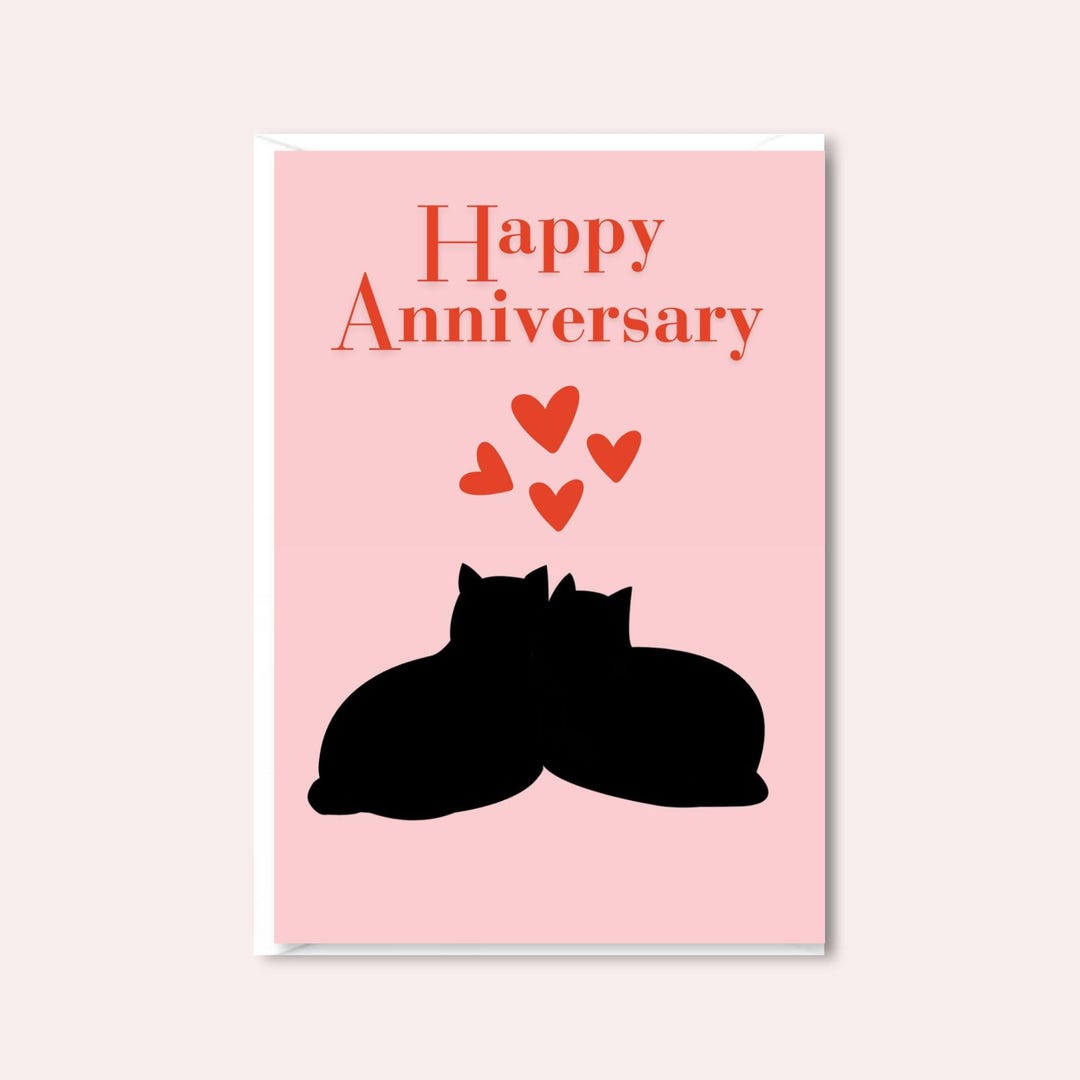 Happy Anniversary Cats Greeting Card and Envelope, Ideal for Any Black ...