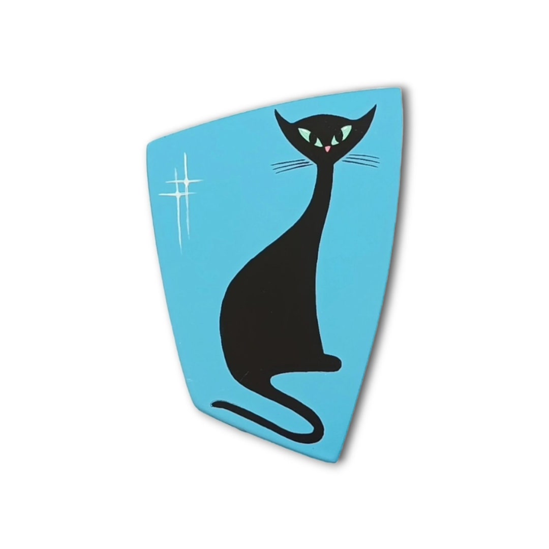 Blue Cat Wall Plaque Black Cat Art Handmade Cat Decor Cat Lover Gift ...