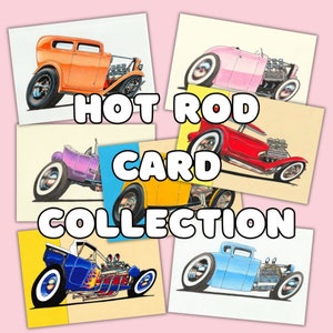 Yellow Hot Rod Greeting Card Original Car Art Card All Occasions Card ...