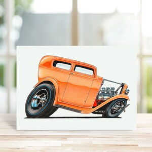 Custom Car Greeting Card Classic American Street Rod Illustration - Etsy