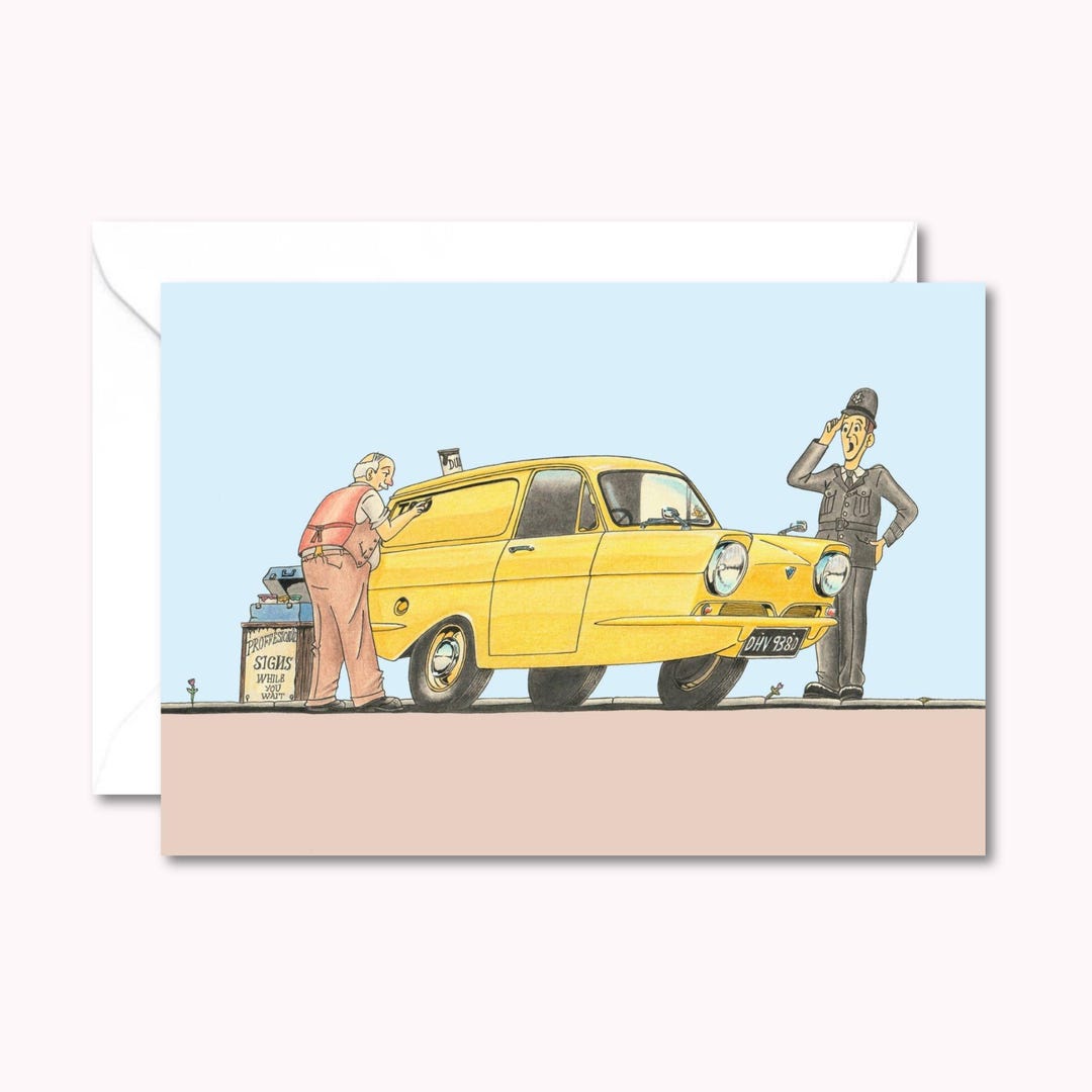 Three Wheeler Van Card Nostalgic Cartoon Art Birthday Greeting Mid ...