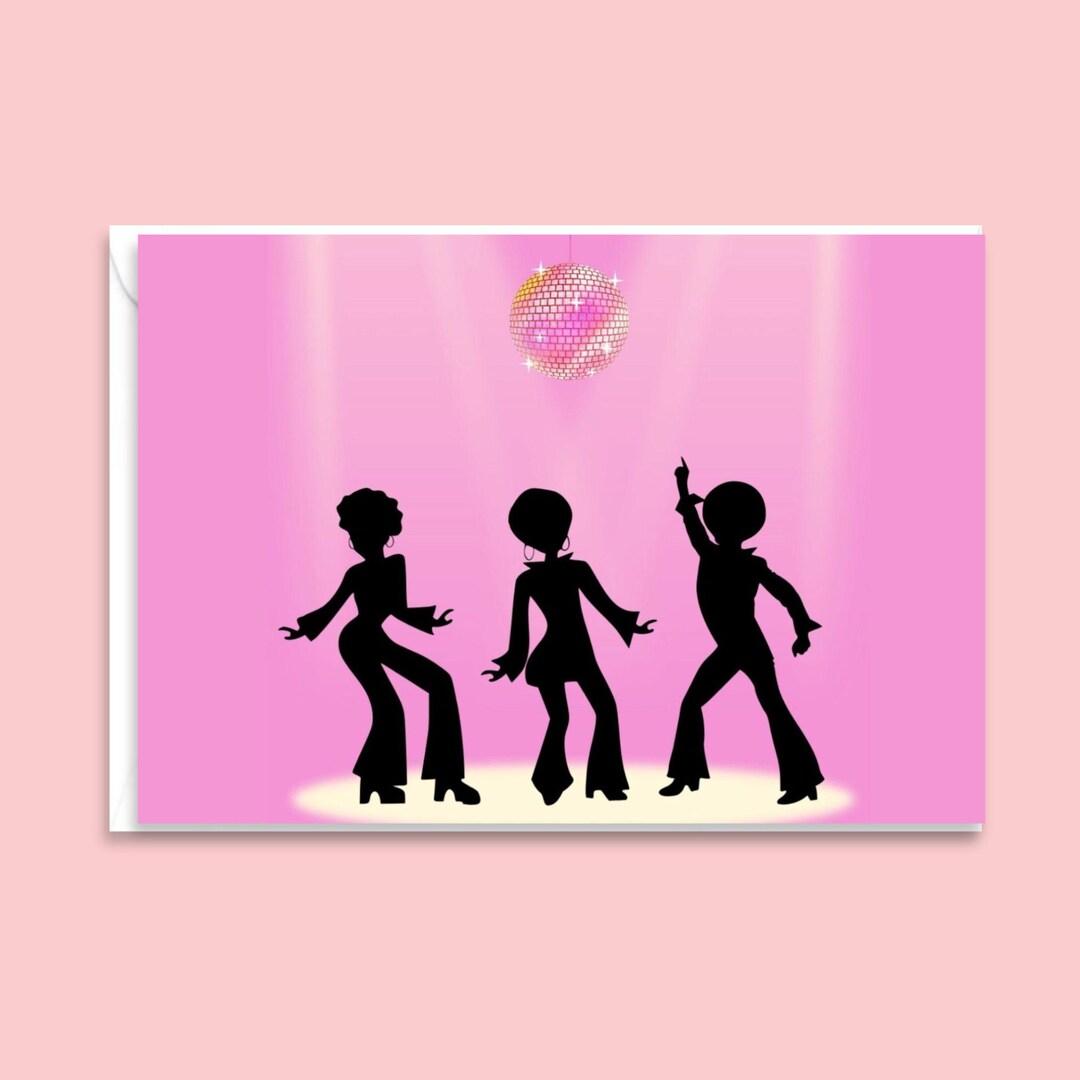 Seventies Dance Greeting Card and Envelope With a Fun Retro Pink Disco ...