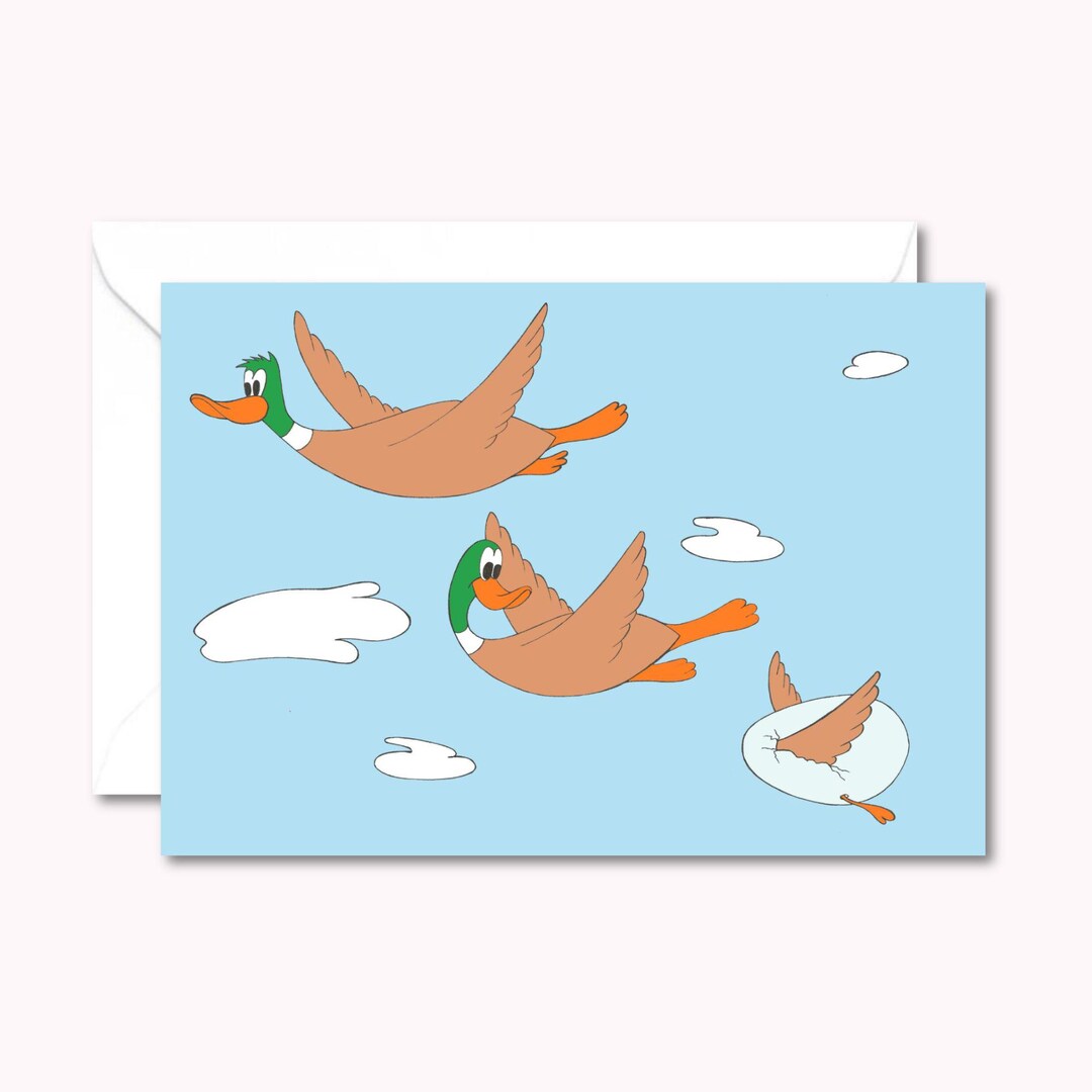 Flying Ducks Card: Cartoon Humour Greetings for Birthday, New Baby or ...