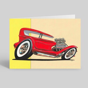 Classic American Car Greetings Card Red Show Car Birthday Card Original ...