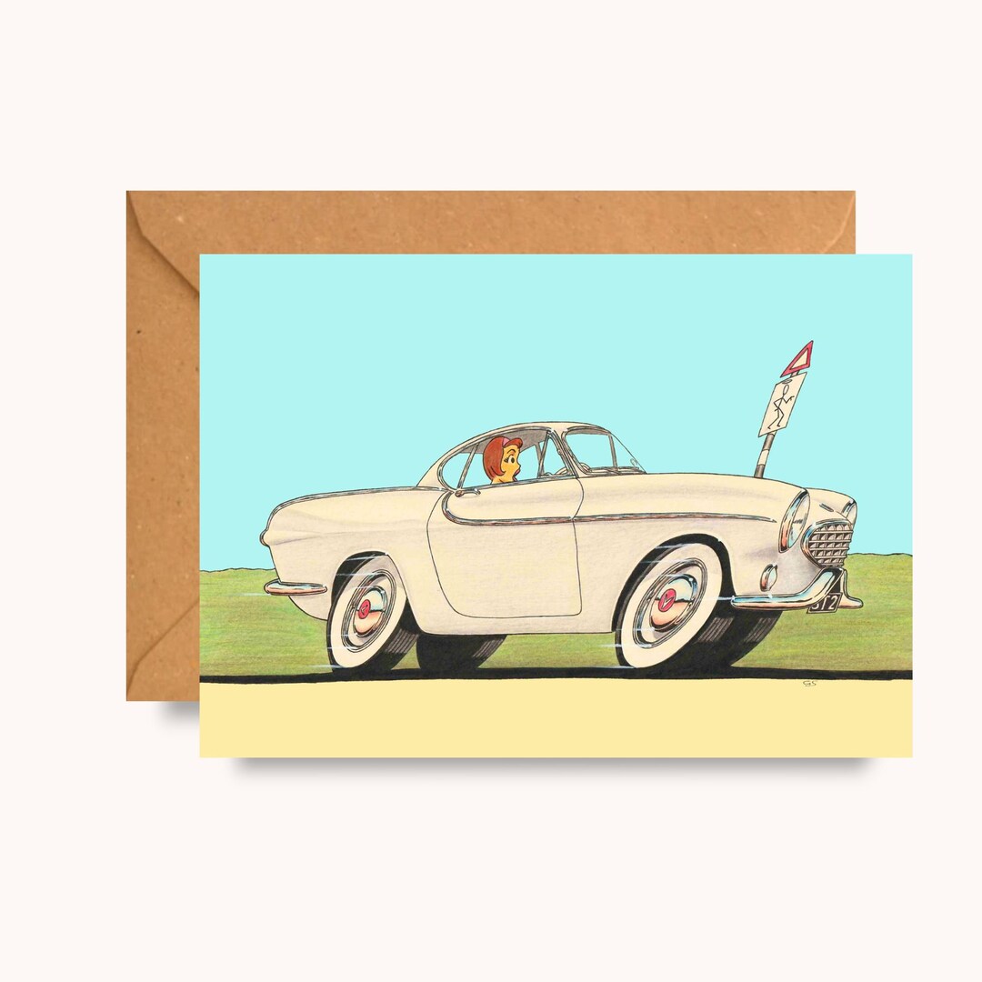 Greeting Card Mid Century Classic Car Volvo P1800 - Etsy