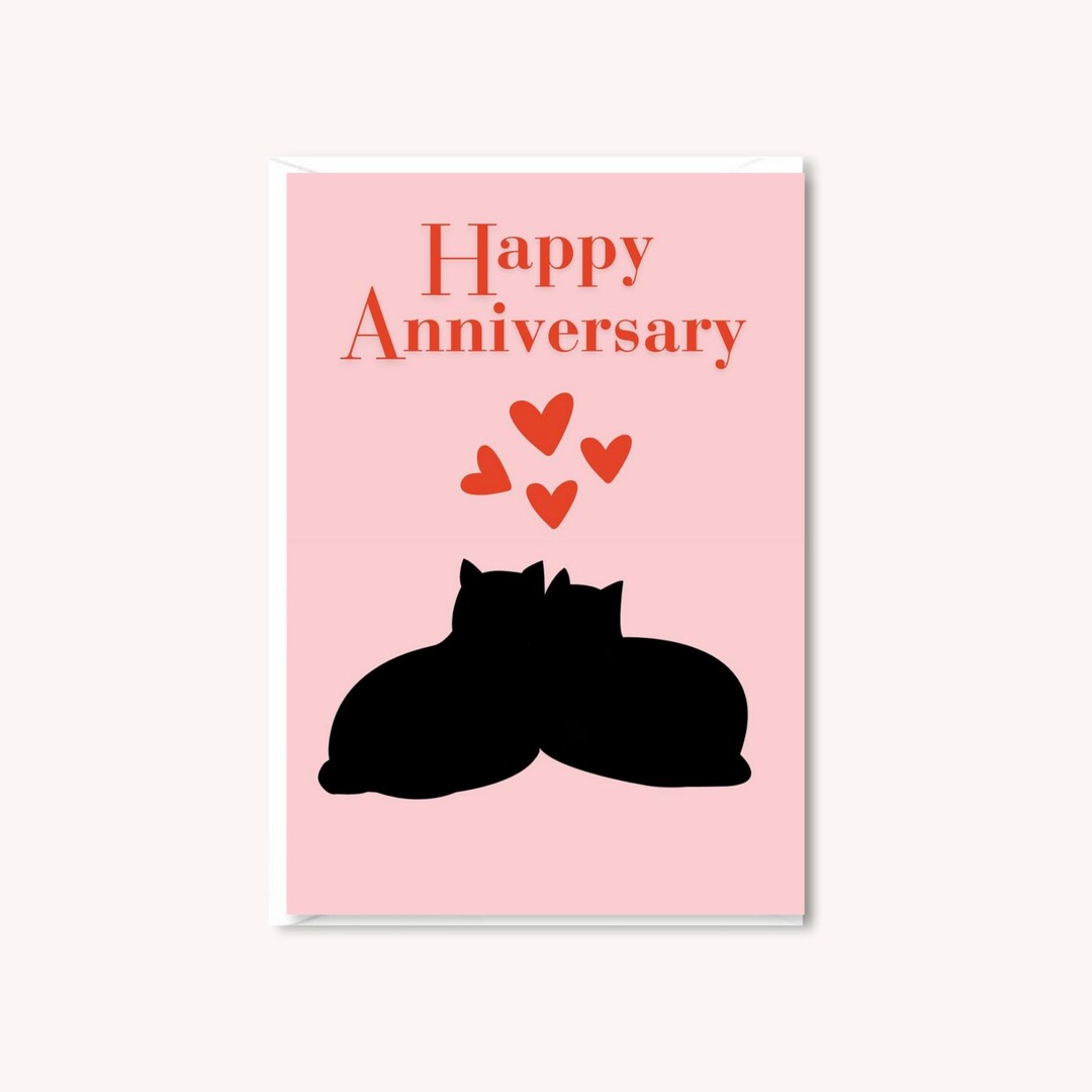 Happy Wedding Anniversary Card Black Cats and Red Hearts - Etsy