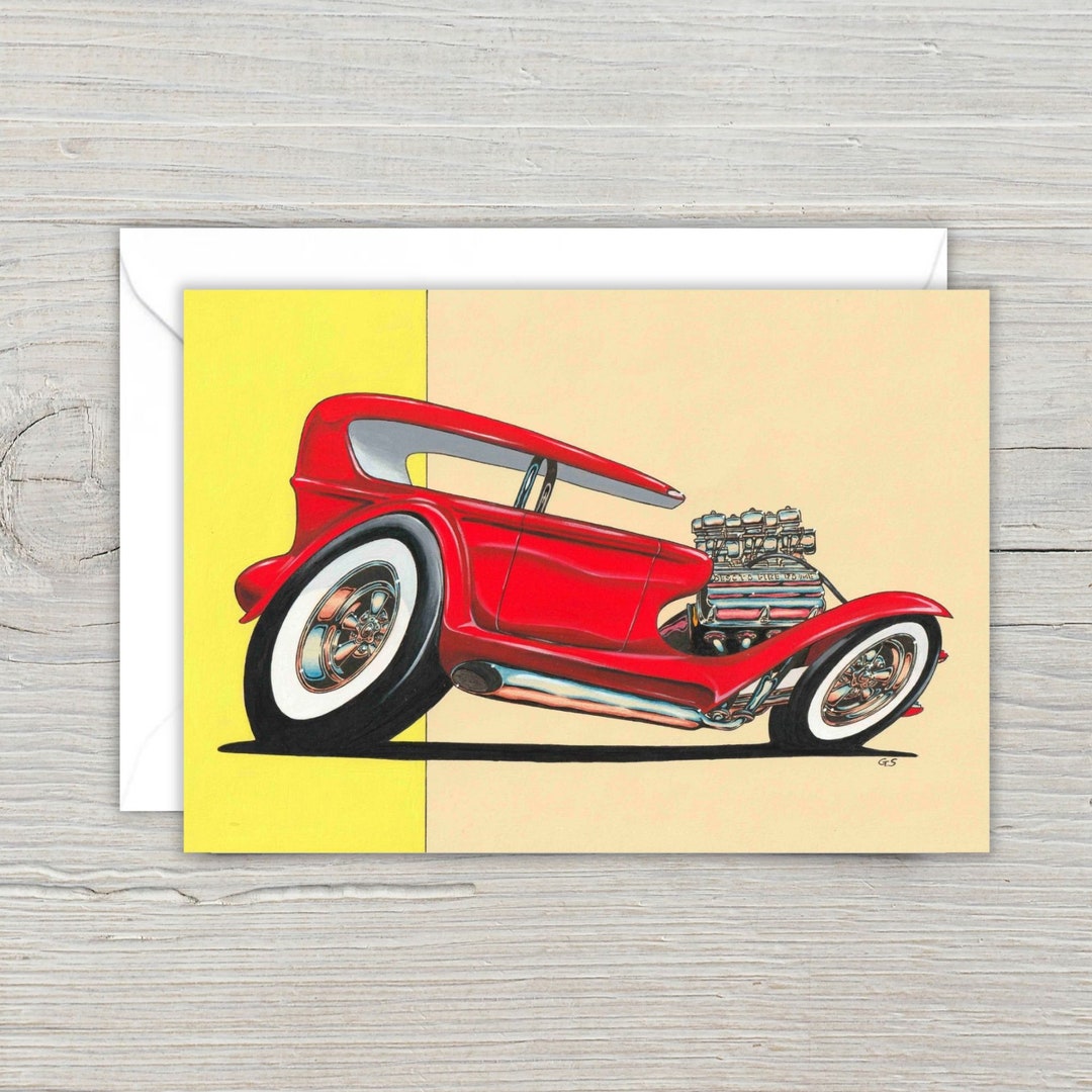 Classic American Car Greetings Card Red Show Car Birthday Card Original ...