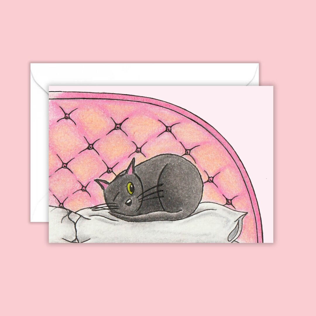 Cute Cat Greeting Card Hand Drawn Kitten Illustration All Occasion Card ...