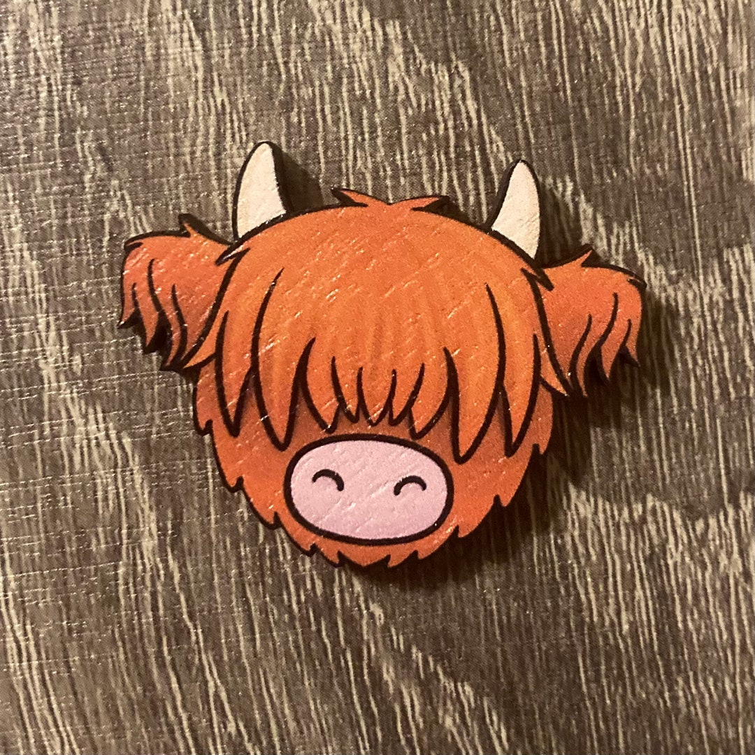 Cute Highland Cow Pin Badge - Scottish Gift - Laser Cut Wooden Brooch ...