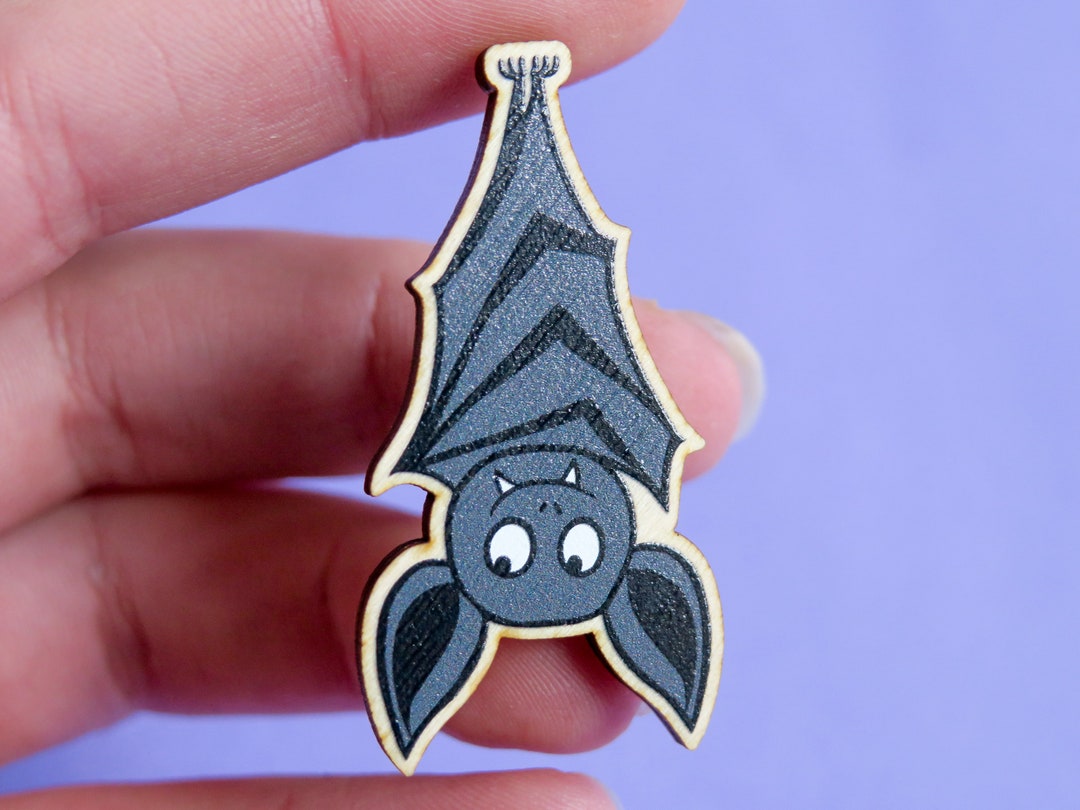 Cute Bat Pin Badge - Kawaii Halloween Brooch - Laser Cut Wooden Lapel ...