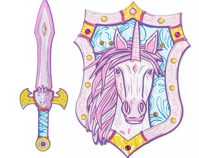 Kids Sword and Shield Set, Enchanted Unicorn Sword, and Shield Bundle ...