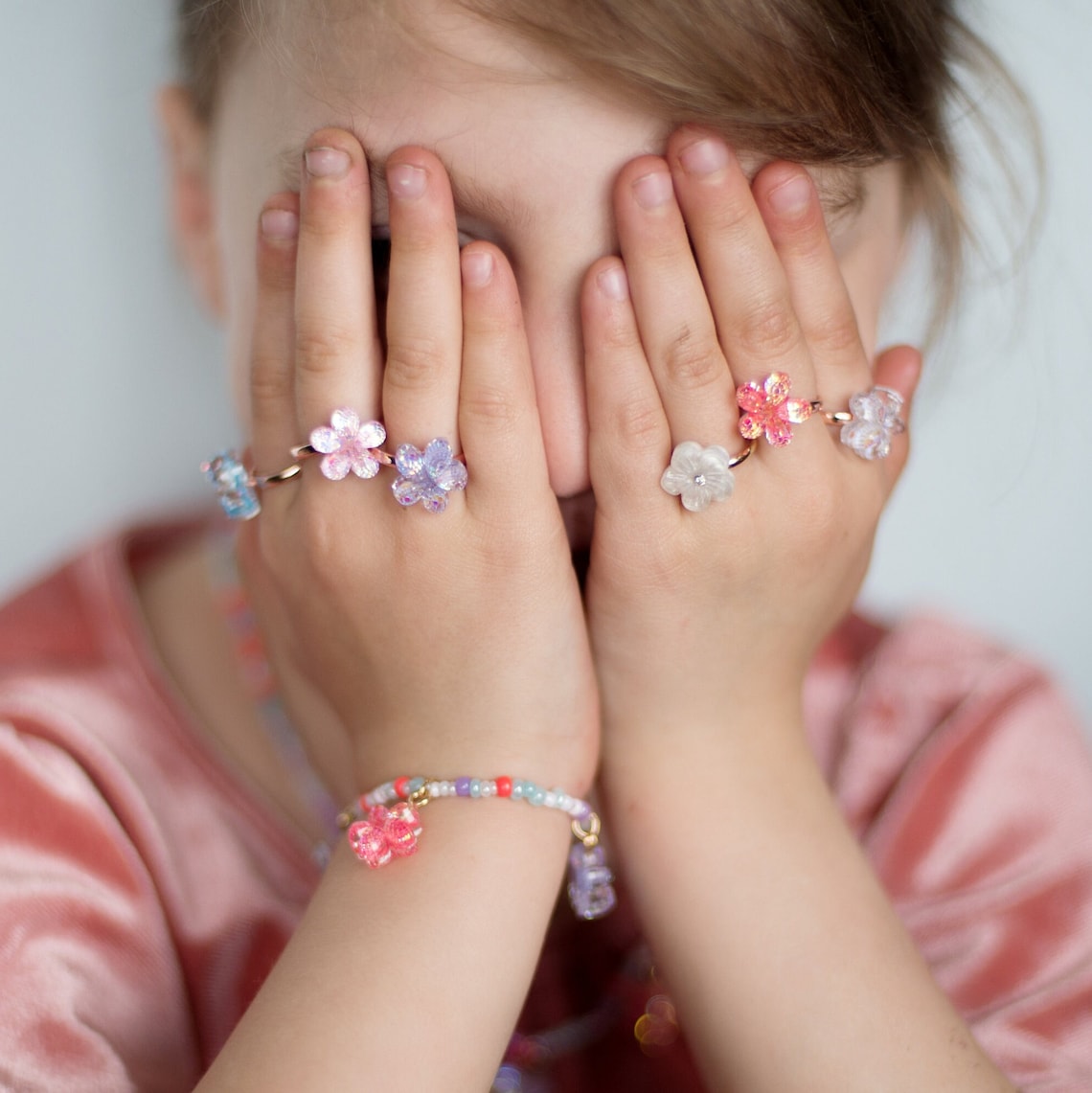 Shimmer Flower Rings Kids Rings Size Adjustable Rings for - Etsy