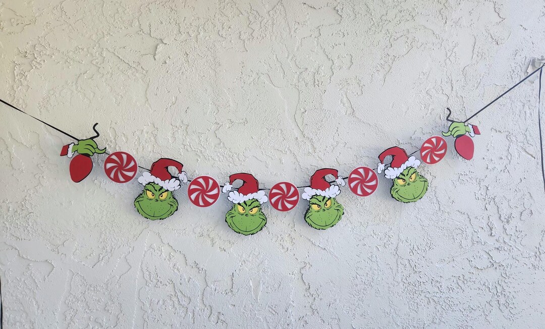 Grinch Banner, Grinch Garland, Grinch Christmas Decor, Peppermint ...