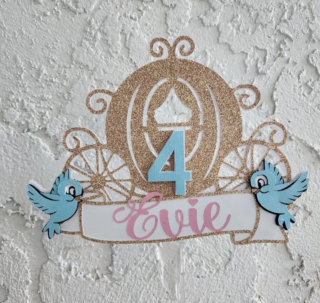 Cinderella Carriage Cake Topper Blue Birds Princess Birthday Party ...