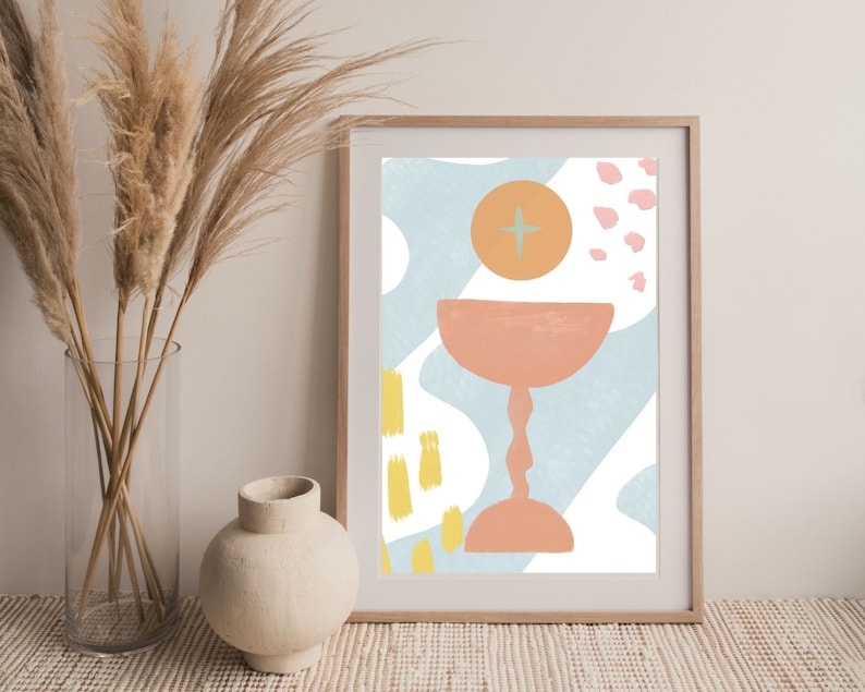 First Communion Art Print: Boho Christian Nursery Decor (digital ...