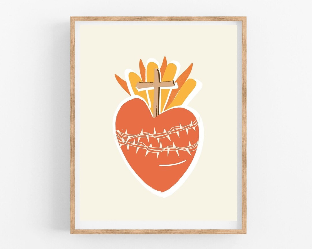 Sacred Heart of Jesus Art Print: Boho Catholic Nursery Decor (digital ...