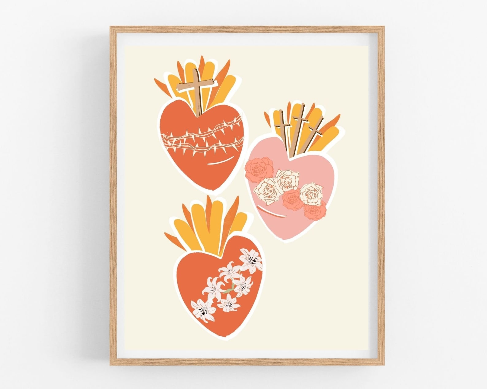 Three Hearts of the Holy Family Print Sacred Heart of Jesus | Etsy