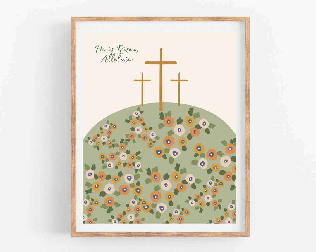 He is Risen Easter Print: Boho Floral Cross Art (digital Download) - Etsy