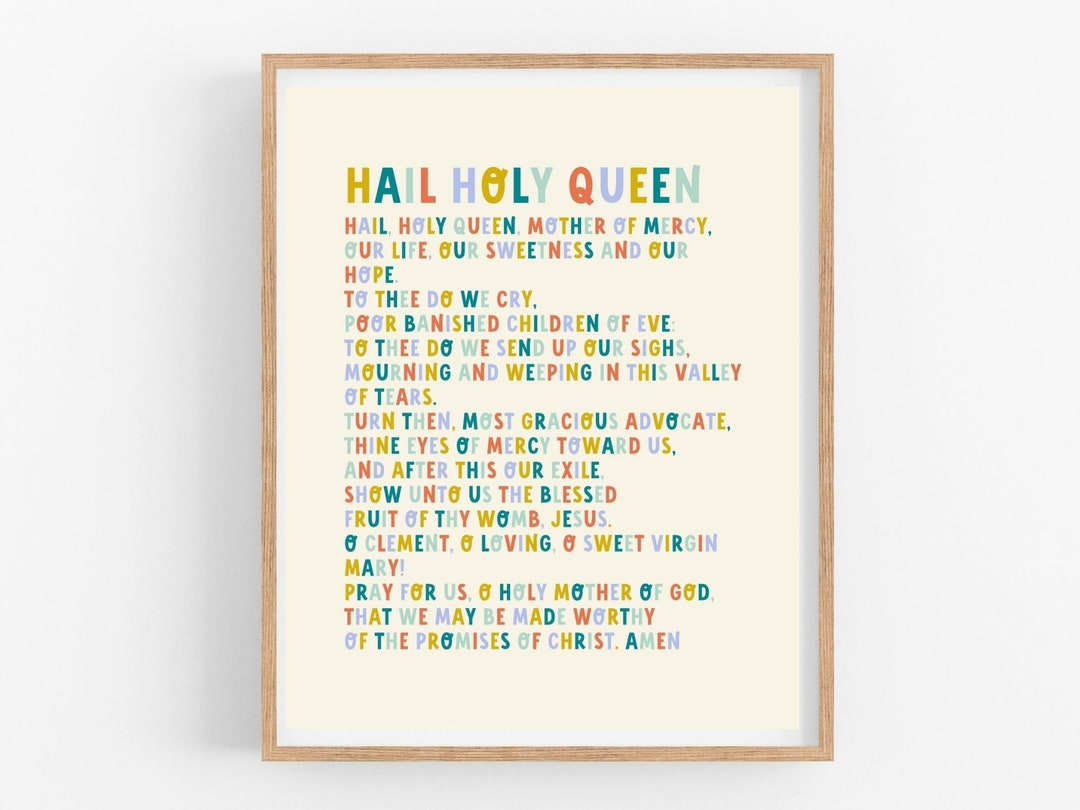 Hail Holy Queen Prayer Print, Baptism Gift, Baby Shower Gift, Art ...