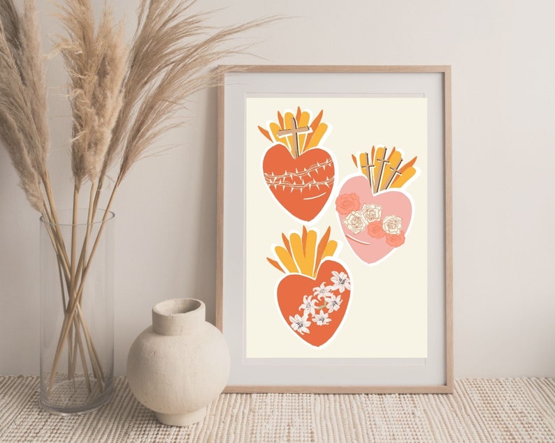 Three Hearts of the Holy Family Print Sacred Heart of Jesus | Etsy
