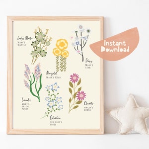 Mary Garden Botanical Art Print: Catholic Boho Decor (digital Download ...