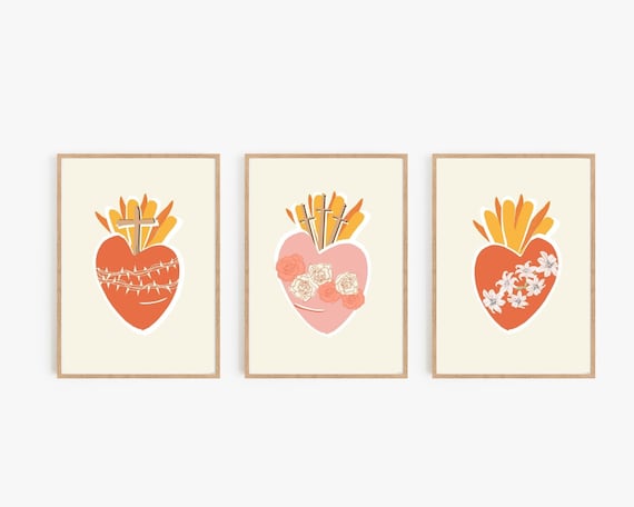 Three Hearts of the Holy Family Print Set of 3 Sacred Heart - Etsy