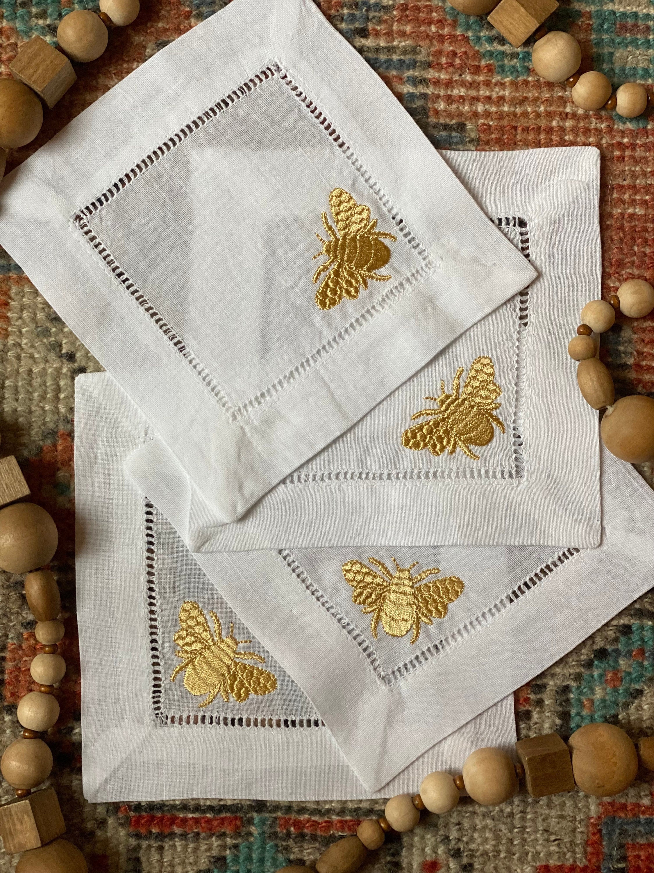 Hemstitch Linen Bumble Bee Cocktail Napkins - Etsy