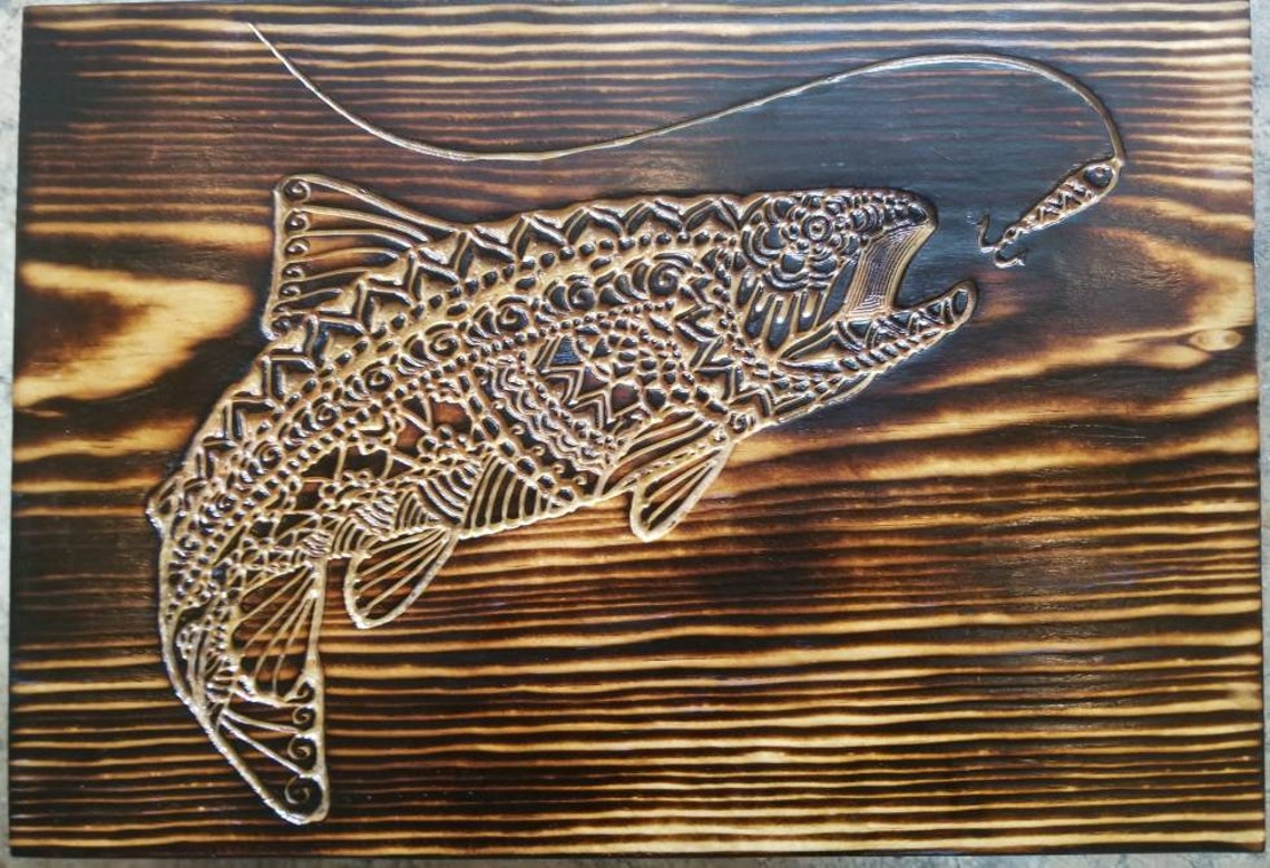 Geometric Trout Fish Mandala Pattern Engraved Wall Hanging | Etsy