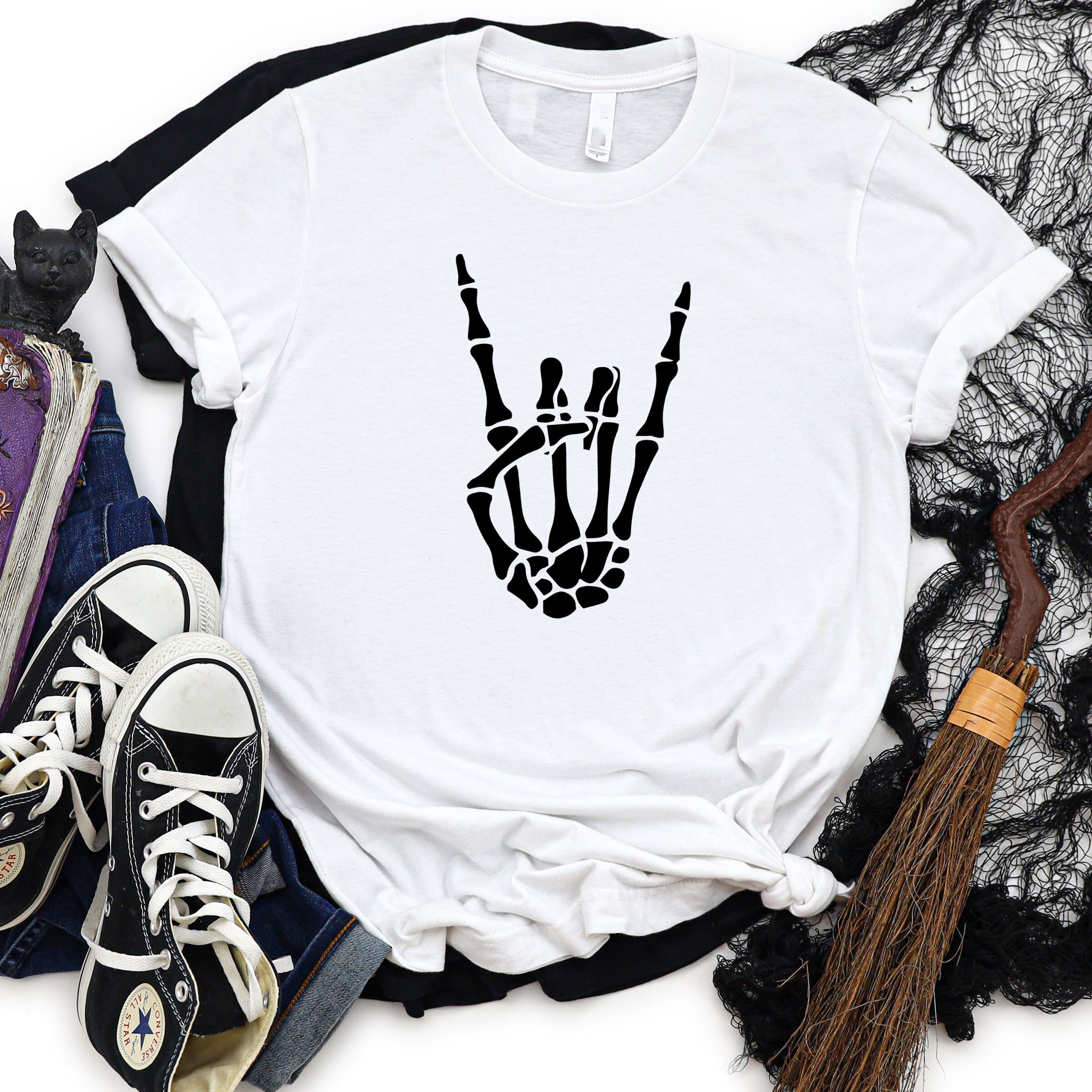Heavy Metal Hand Sign Shirt, Skeleton Metal Fingers Shirt sold by Tring ...