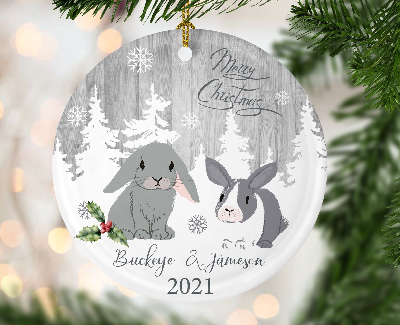Custom Rabbit Ornament, Personalized Bunny Gift, Bunny Christmas, Gift ...