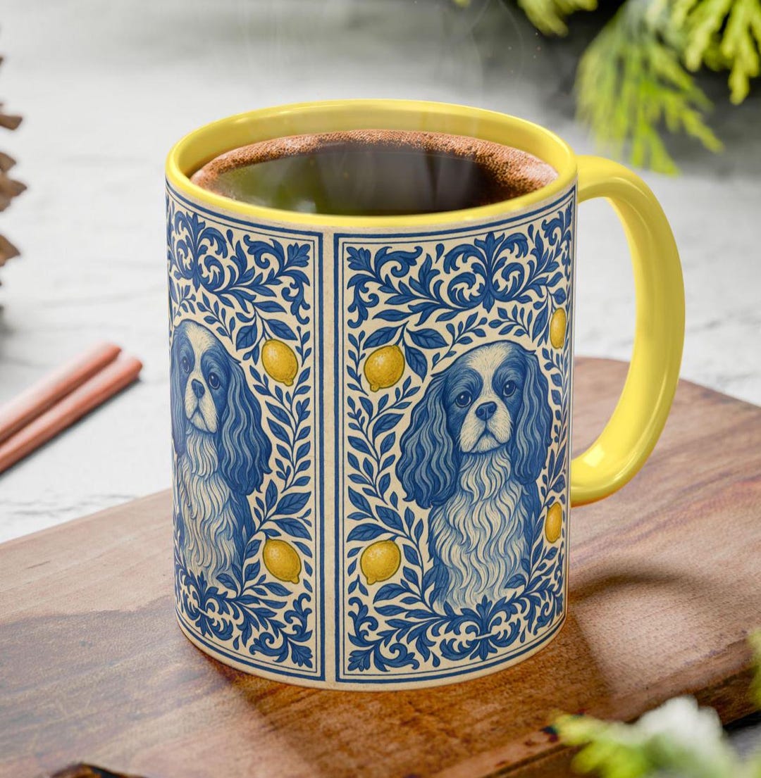 Cavalier King Charles Spaniel, Blue and White Mediterranean Tiles, - Etsy